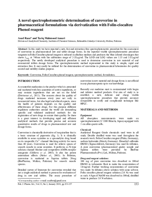 (PDF) A novel spectrophotometric determination of caroverine in ...