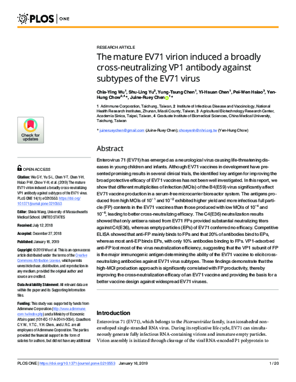 (PDF) The mature EV71 virion induced a broadly cross-neutralizing VP1 ...