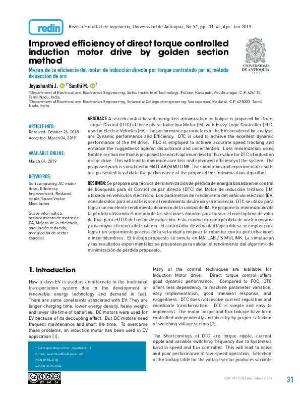 Pdf Optimization Of Direct Torque Controlled Induction Motor Drive By