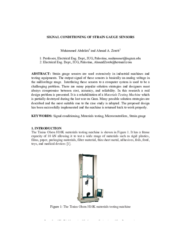 (PDF) Signal Conditioning of Strain Gauge Sensors