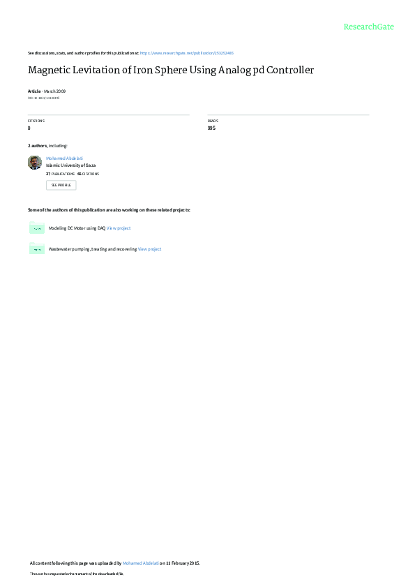 (PDF) Magnetic Levitation of Iron Sphere Using Analog PD Controller