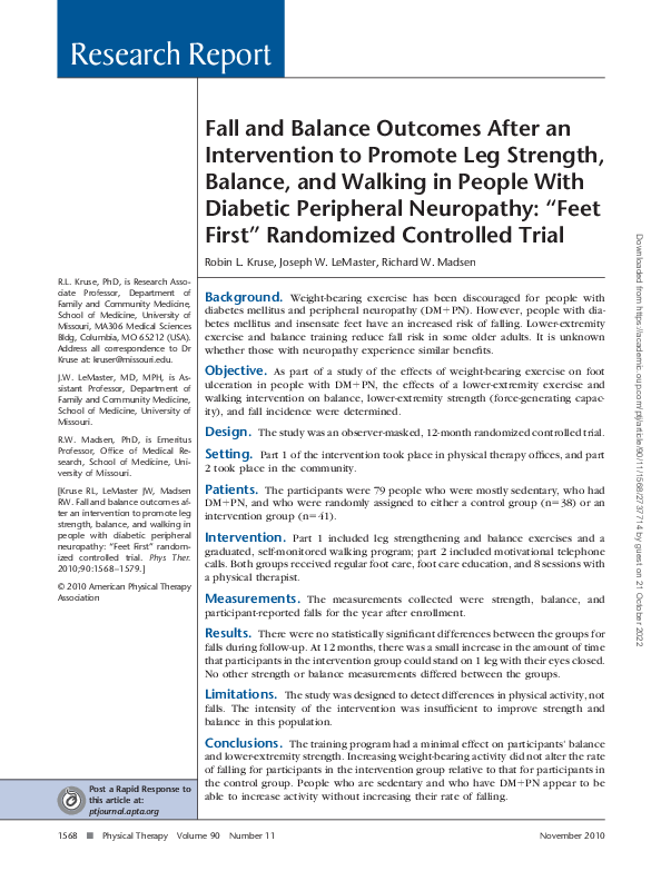 (PDF) Fall and Balance Outcomes After an Intervention to Promote Leg Strength, Balance, and ...