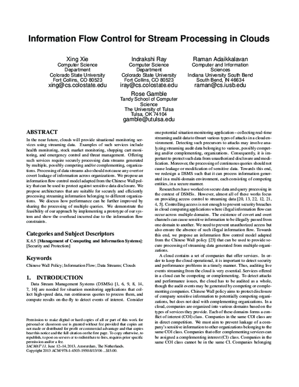 (PDF) Information flow control for stream processing in clouds
