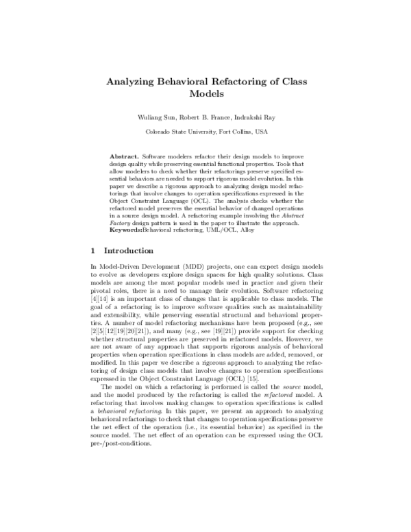 (PDF) Analyzing Behavioral Refactoring of Class Models