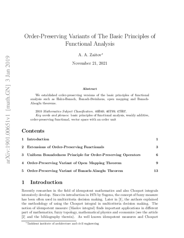 (PDF) Order-Preserving Variants of the Basic Principles of Functional Analysis