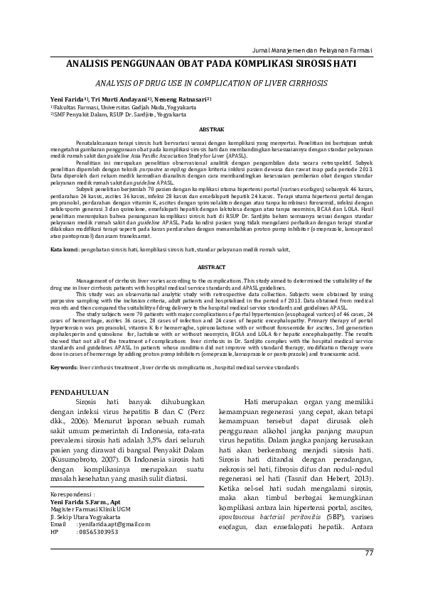 (PDF) Analisis Penggunaan Obat Pada Komplikasi Sirosis Hati