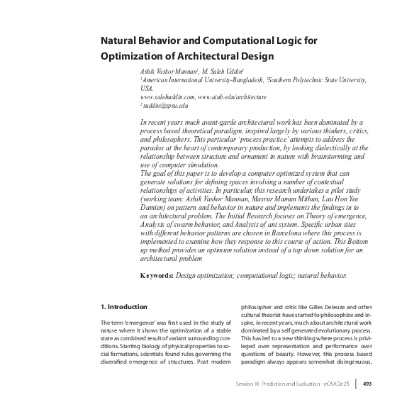 Natural Behavior and Computational Logic for Optimization of Architectural Design