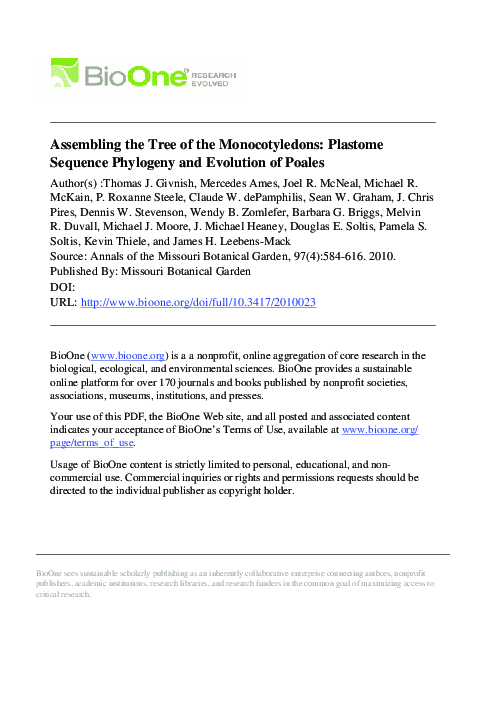 (PDF) Assembling the Tree of the Monocotyledons: Plastome Sequence Phylogeny and Evolution of ...