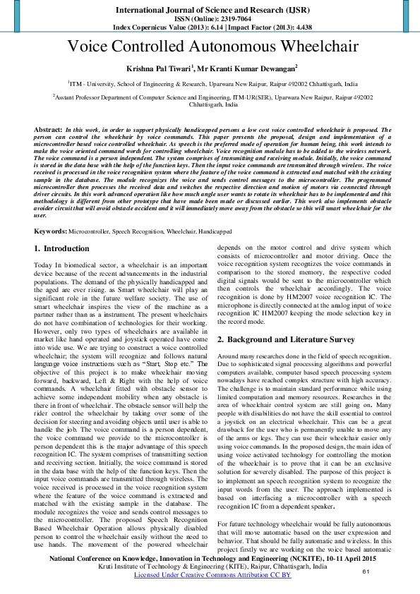 (PDF) Voice Controlled Autonomous Wheelchair