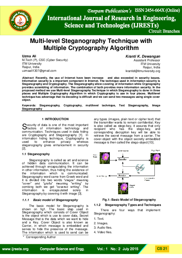 (PDF) Multi-level Steganography Technique with Multiple Cryptography Algorithm