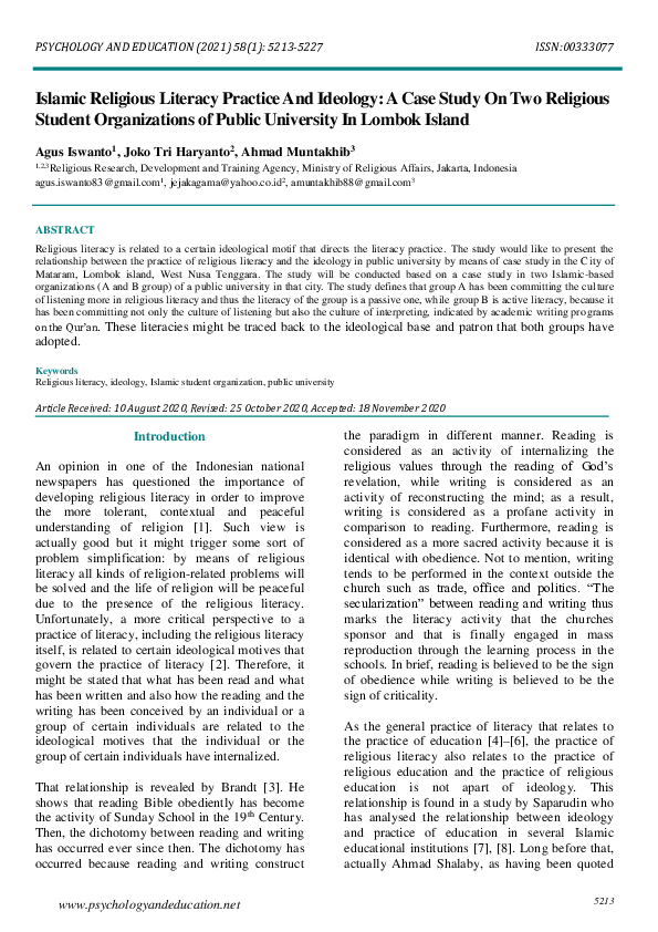 (PDF) Islamic Religious Literacy Practice And Ideology: A Case Study On ...