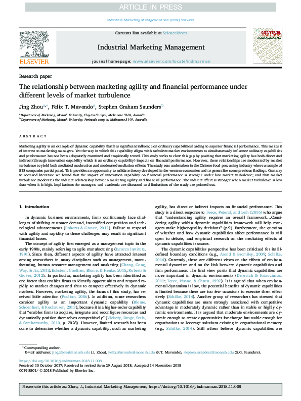 (PDF) The relationship between marketing agility and financial performance under different ...