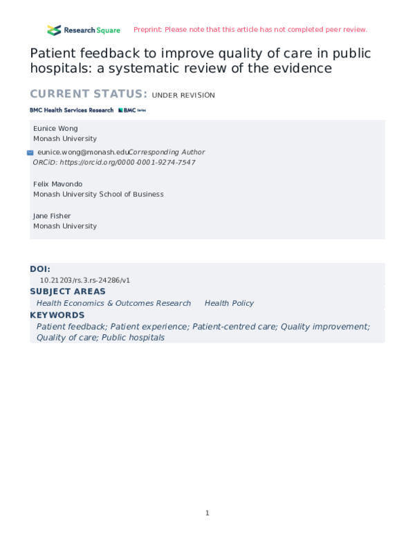 (PDF) Patient feedback to improve quality of care in public hospitals ...