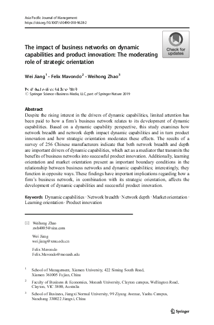 (PDF) The impact of business networks on dynamic capabilities and product innovation: The ...