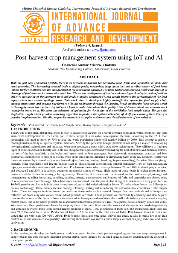 (PDF) Post-harvest crop management system using IoT and AI