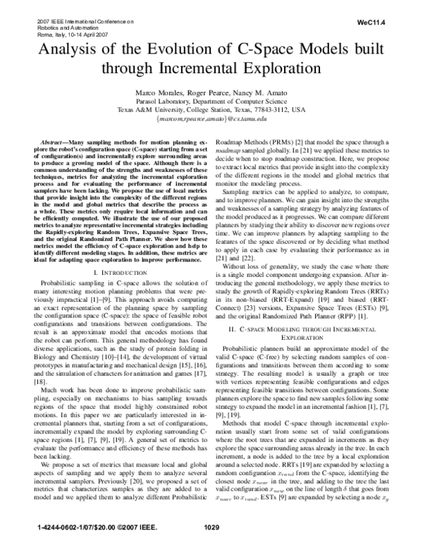 (PDF) Analysis of the Evolution of C-Space Models built through Incremental Exploration