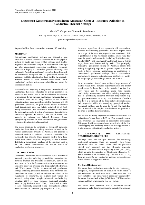 (PDF) Engineered Geothermal Systems in the Australian Context ...