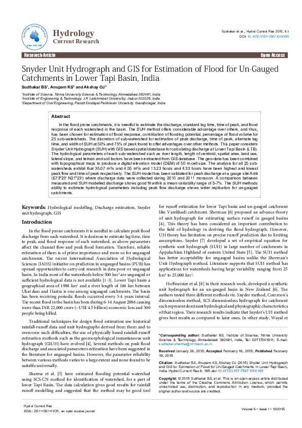 (PDF) Snyder Unit Hydrograph and GIS for Estimation of Flood for Un-Gauged Catchments in Lower ...