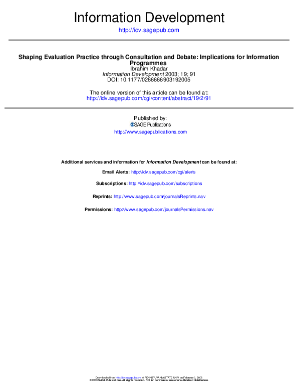 (PDF) Shaping Evaluation Practice through Consultation and Debate: Implications for Information ...