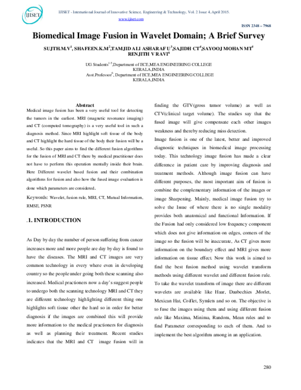 (PDF) Biomedical Image Fusion in Wavelet Domain; A Brief Survey