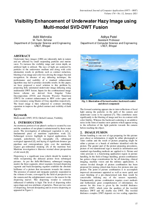 Pdf Visibility Enhancement Of Underwater Hazy Image Using Multi Model