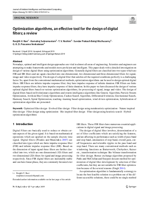(PDF) Optimization algorithms, an effective tool for the design of digital filters; a review