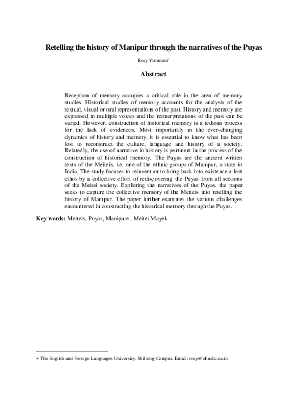 (PDF) Retelling the History of Manipur through the Narratives of the ...