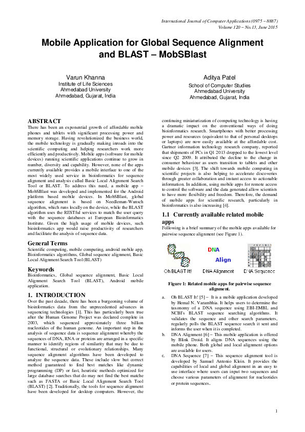 (PDF) Mobile Application for Global Sequence Alignment and BLAST MobSBlast
