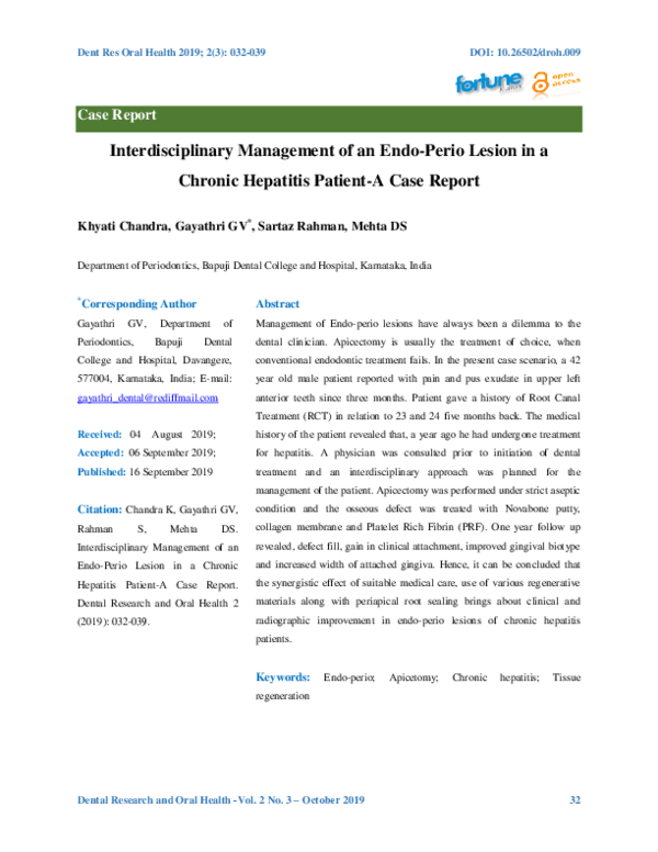 (PDF) Interdisciplinary Management of an Endo-Perio Lesion in a Chronic ...