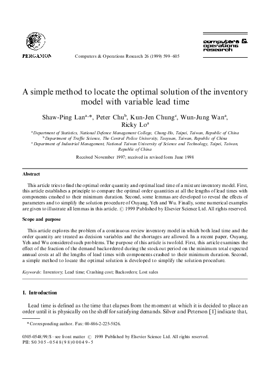 (PDF) A simple method to locate the optimal solution of the inventory ...
