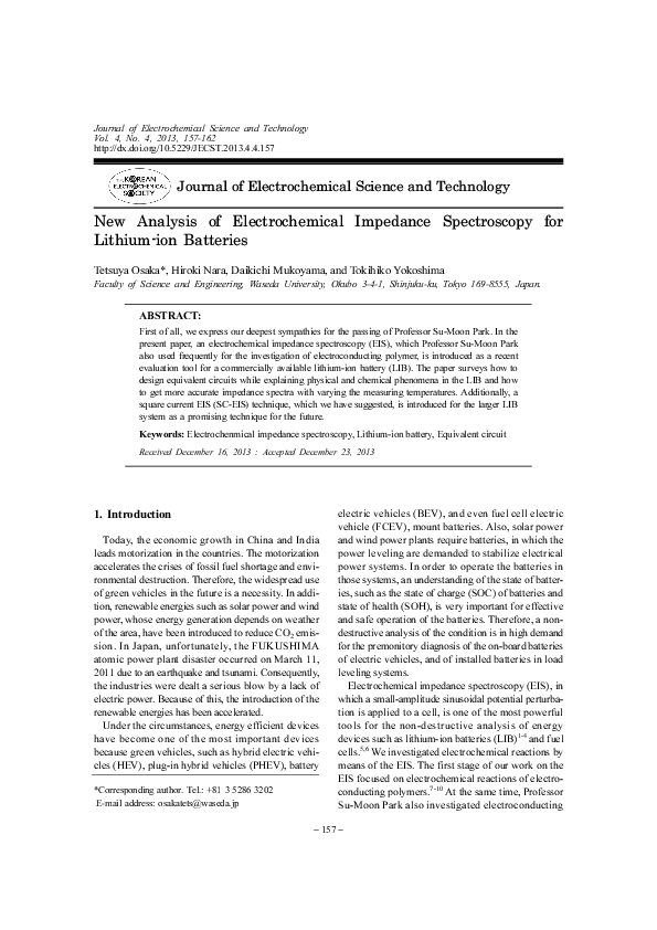 (PDF) New Analysis of Electrochemical Impedance Spectroscopy for ...