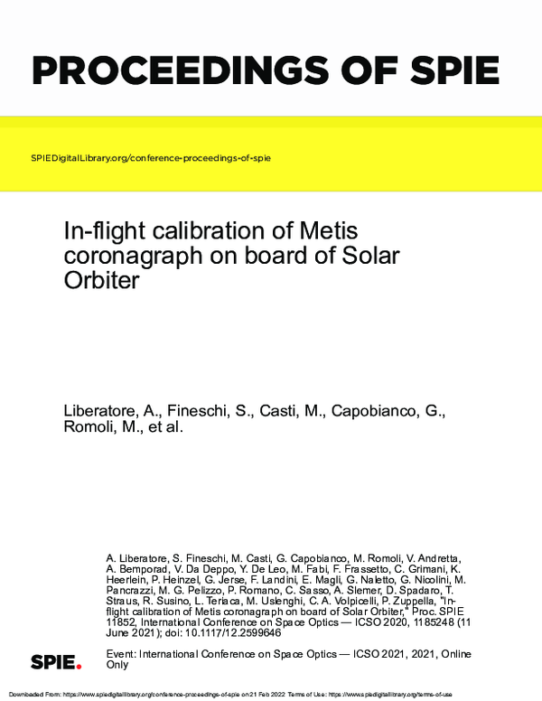 (PDF) In-flight calibration of Metis coronagraph on board of Solar Orbiter