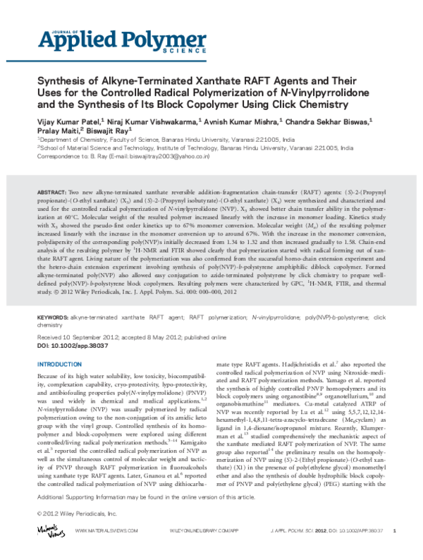 (PDF) Synthesis of alkyne-terminated xanthate RAFT agents and their ...