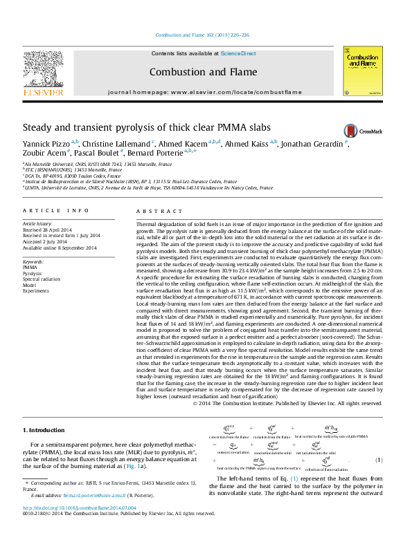 (PDF) Steady and transient pyrolysis of thick clear PMMA slabs
