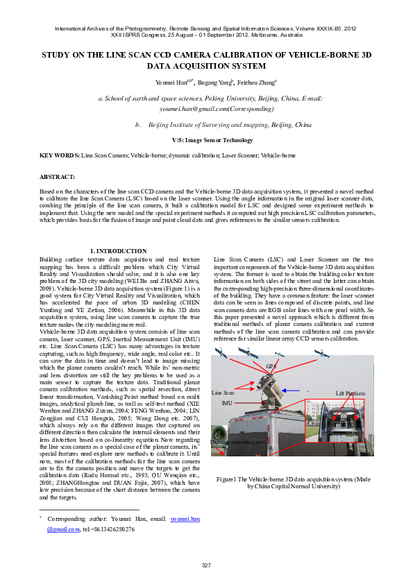 (PDF) Study on the Line Scan CCD Camera Calibration of Vehicle-Borne 3D Data Acquisition System