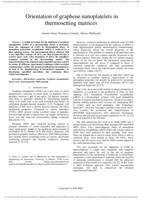 (PDF) Orientation of graphene nanoplatelets in thermosetting matrices