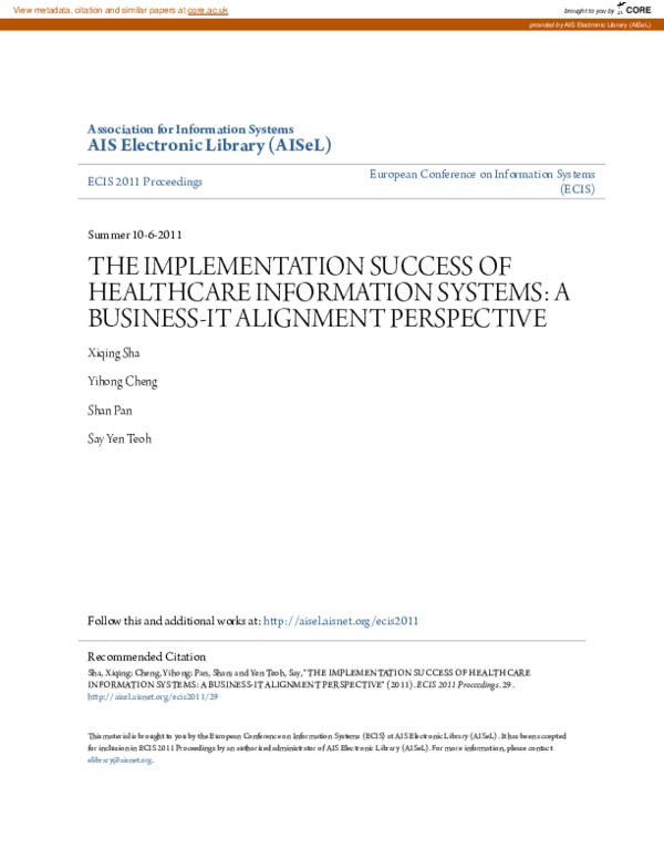 (PDF) The implementation success of healthcare information systems: a ...