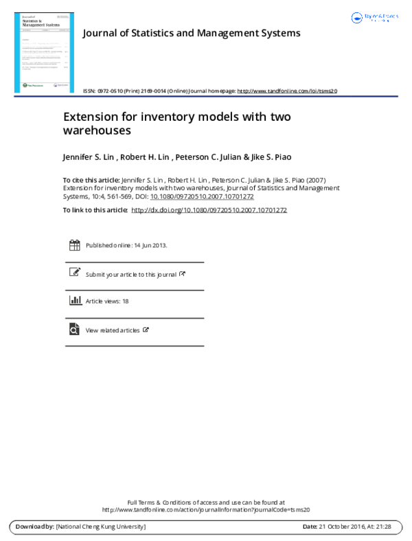 (PDF) Extension for inventory models with two warehouses