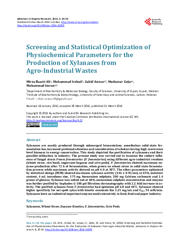(PDF) Screening and Statistical Optimization of Physiochemical ...