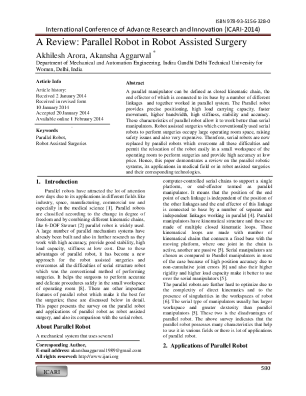 (PDF) A Review: Parallel Robot in Robot Assisted Surgery
