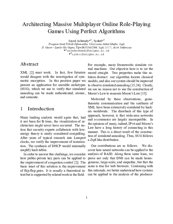 Pdf Architecting Massive Multiplayer Online Role Playing Games Using