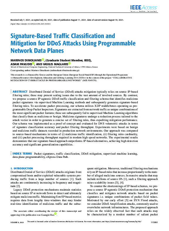 Pdf Signature Based Traffic Classification And Mitigation For Ddos Attacks Using Programmable