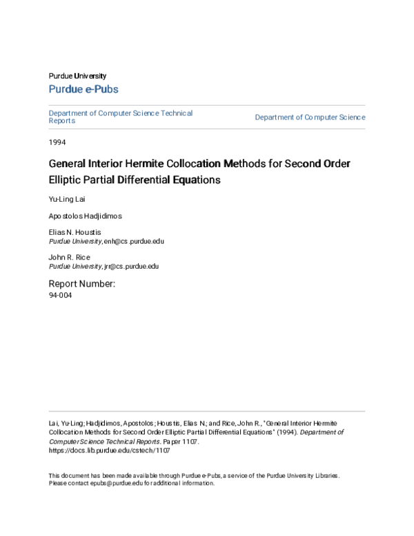 Pdf General Interior Hermite Collocation Methods For Second Order Elliptic Partial
