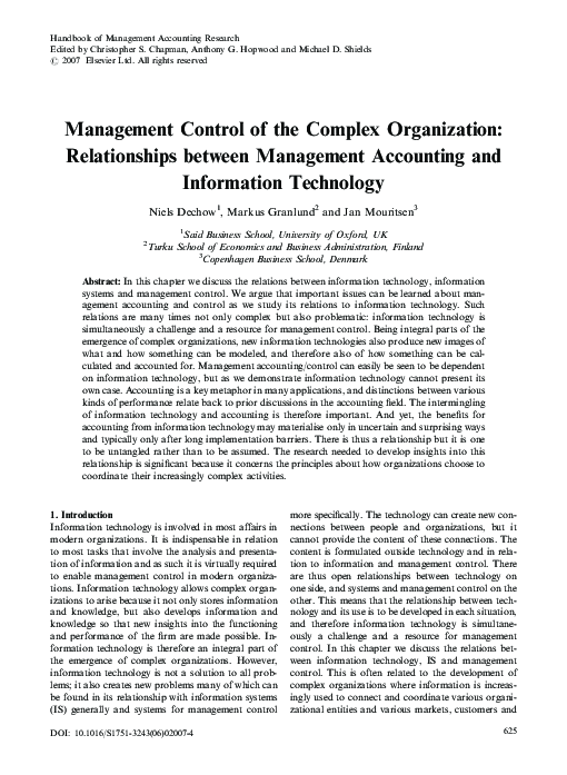 (PDF) Management Control of the Complex Organization: Relationships ...