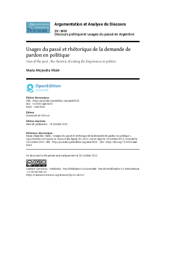 (PDF) Usages du passé et rhétorique de la demande de pardon en politique