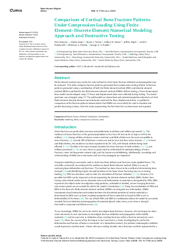 Pdf Comparison Of Cortical Bone Fracture Patterns Under Compression Loading Using Finite 