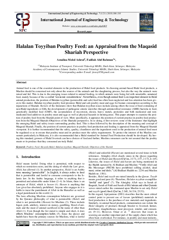 (PDF) Halalan Toyyiban Poultry Feed: an Appraisal from the Maqasid ...