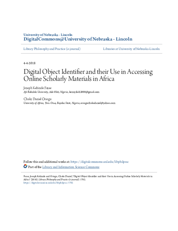 (PDF) Digital Object Identifier and Their Use in Accessing Online ...