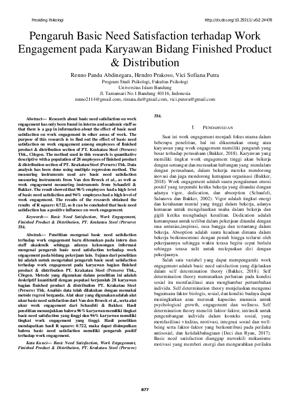 (PDF) Pengaruh Basic Need Satisfaction terhadap Work Engagement pada Karyawan Bidang Finished ...