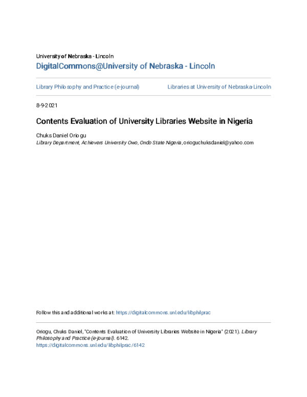 (PDF) Contents Evaluation of University Libraries Website in Nigeria